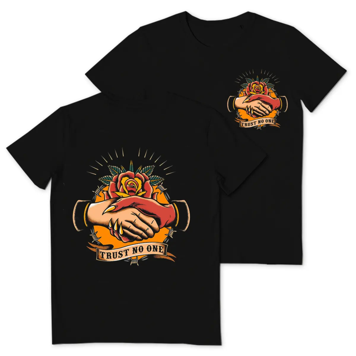 Trust No One Handshake Print Short-sleeved T-shirt – chicyea